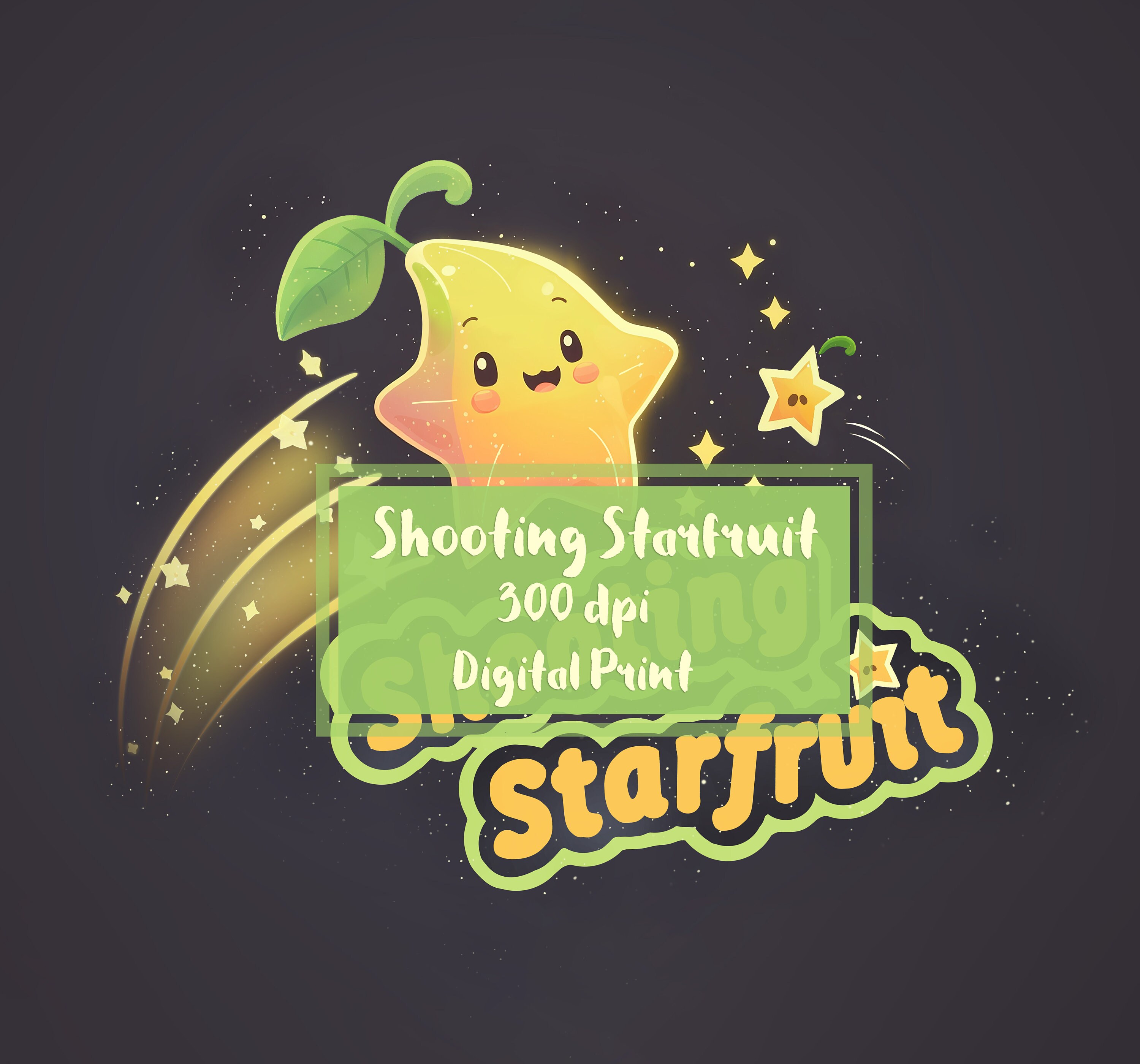 Shooting Starfruit Cute Character Pun Art Digital Download PNG With 4 ...