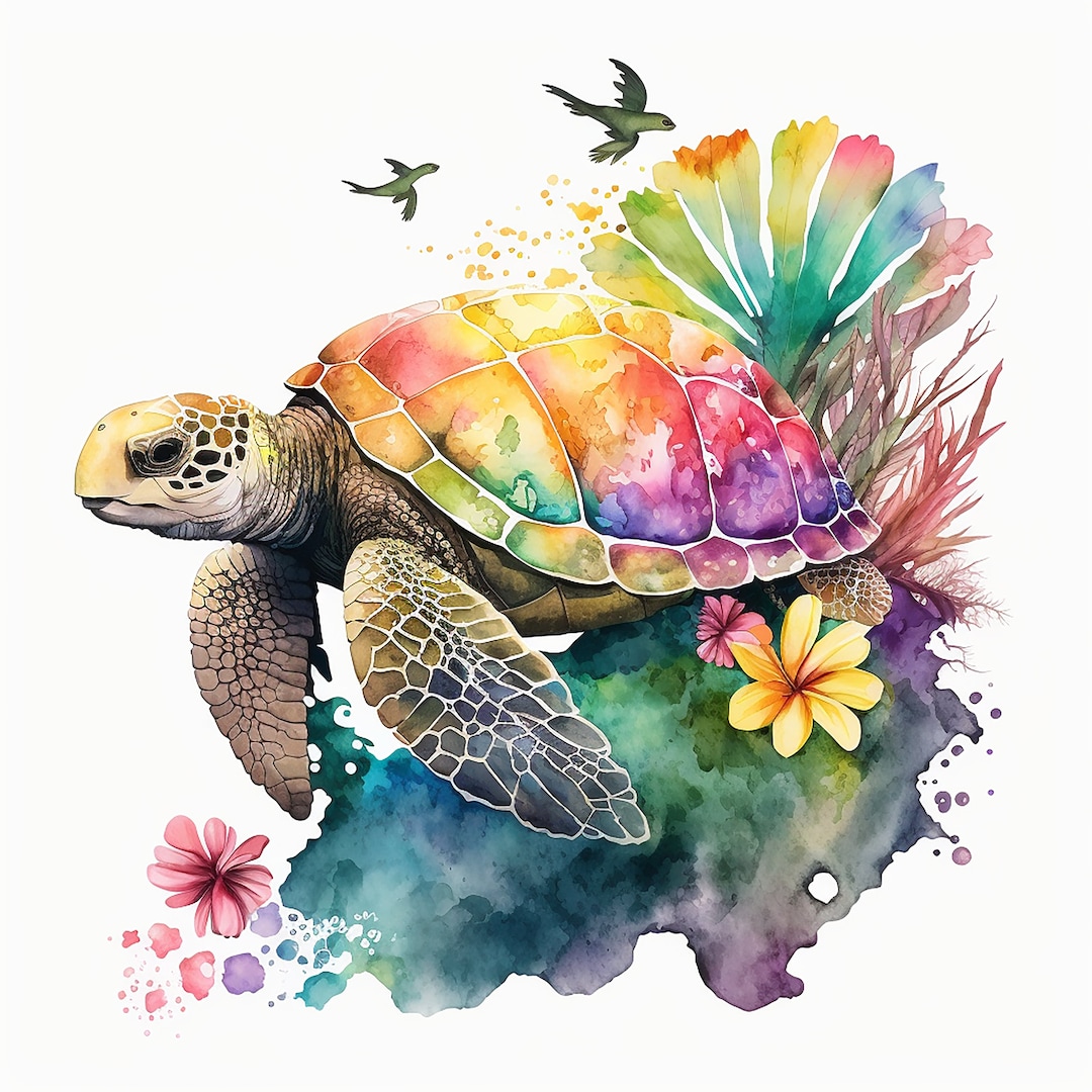21 Rainbow Watercolor Sea Turtles, Sea Creatures Png WHITE BACKGROUND ...