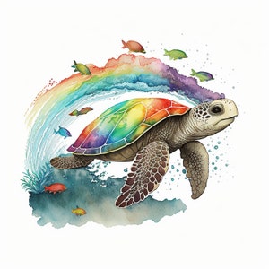 21 Rainbow Watercolor Sea Turtles, Sea Creatures Png WHITE BACKGROUND ...