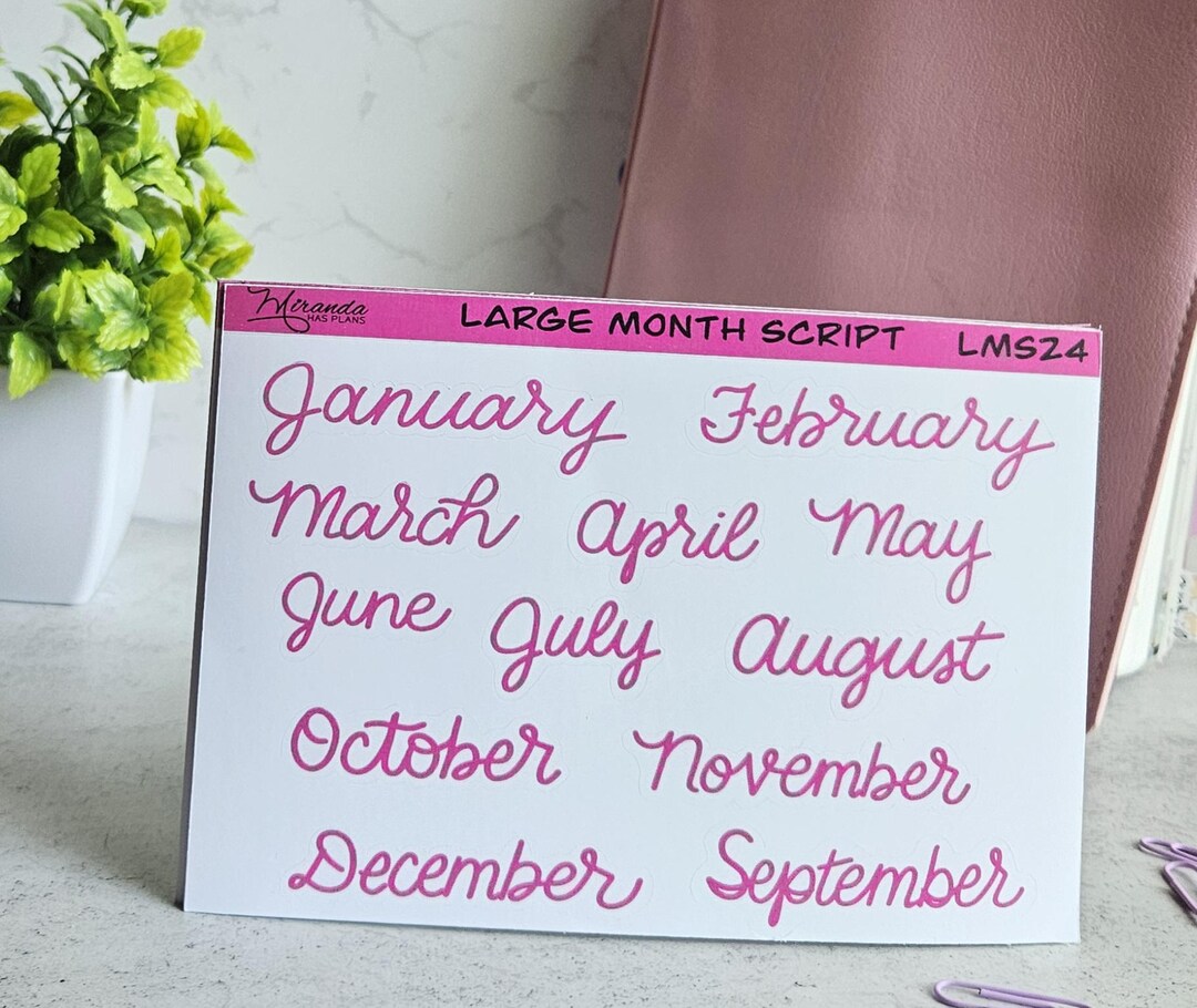 Large Pink Script Months of the Year Planner Stickers: Stay Organized ...