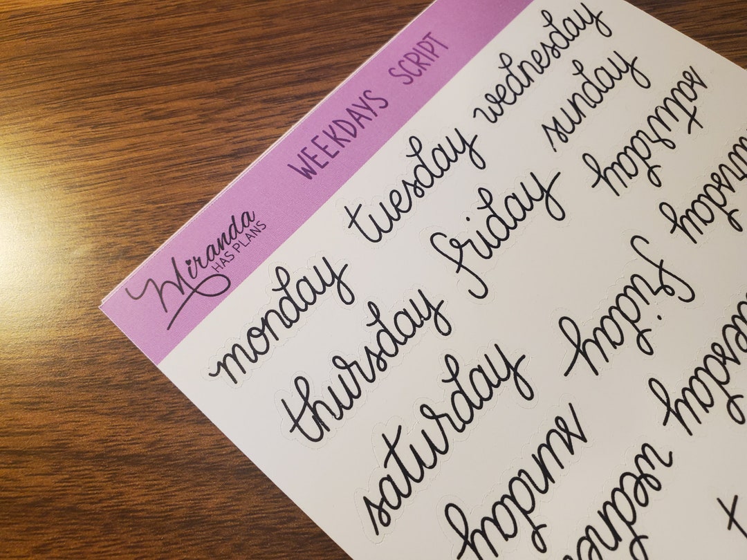 Cute Days of the Week Handwritten Script Planner Sticker Sheet - Etsy