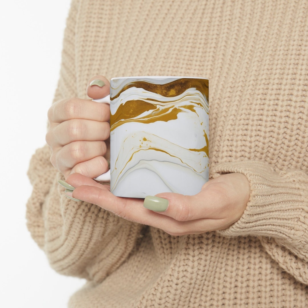 White and Gold Marble Mug, Marble Coffee Mug, Marbled Ceramic Mug ...