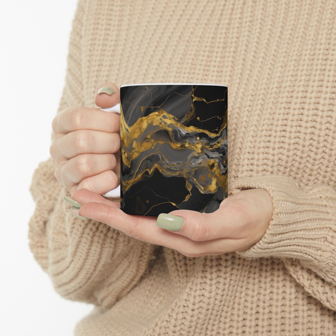 Black and Gold Marble Mug, Marble Coffee Mug, Marbled Ceramic Mug ...