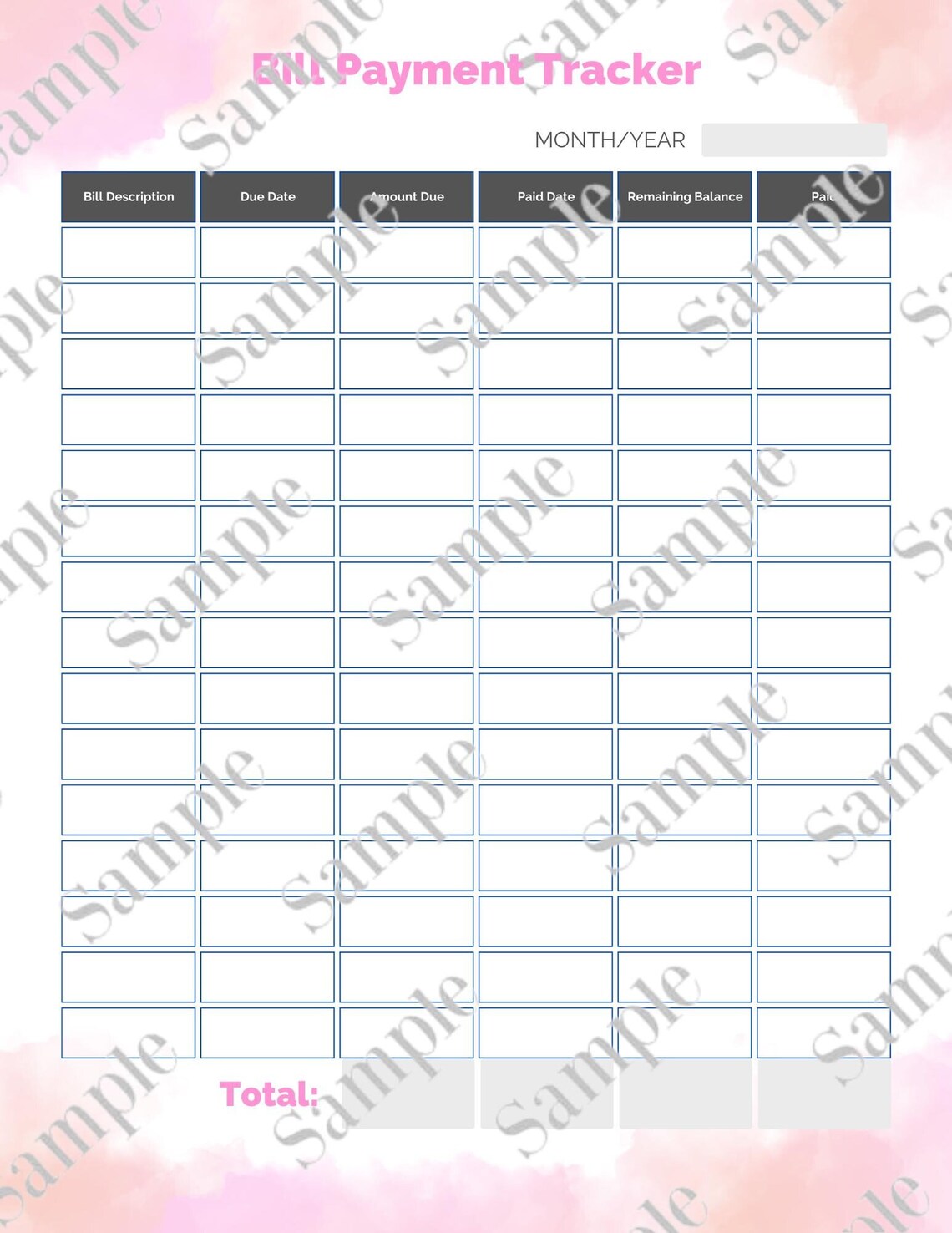 Monthly Bill Tracker - Etsy