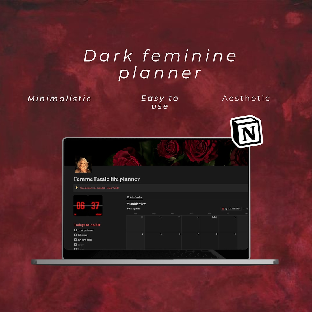 Notion Template 2024 Minimalistic Notion Template for Dark Feminine ...