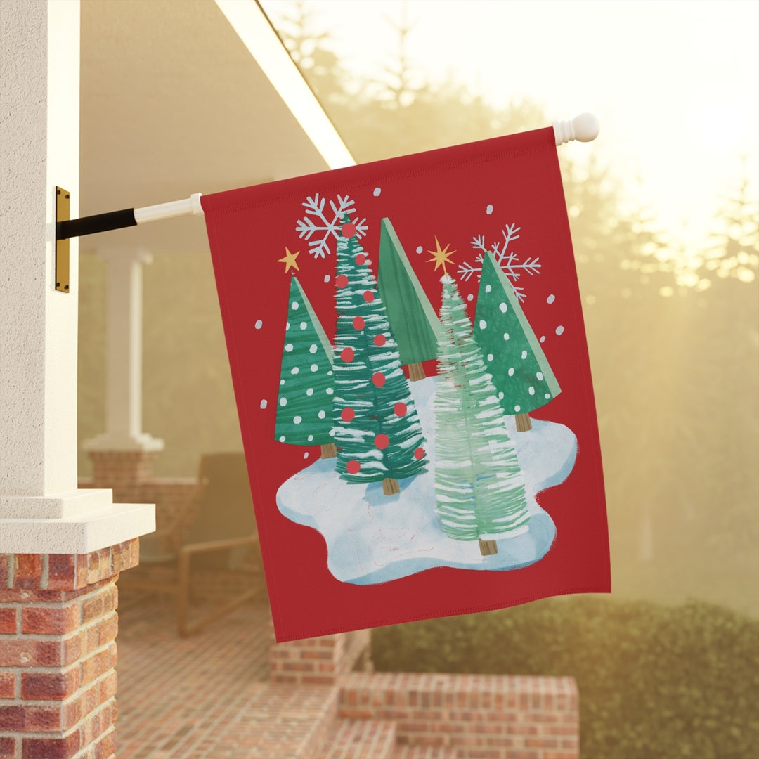 Green Christmas Trees House Flag/red Flag W/green Christmas Trees on ...