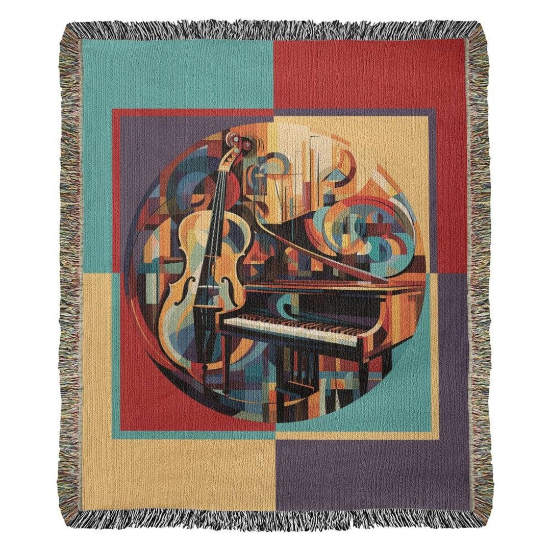 Colors of Music Heirloom Woven Blanket, Cubism Style Cello/piano ...