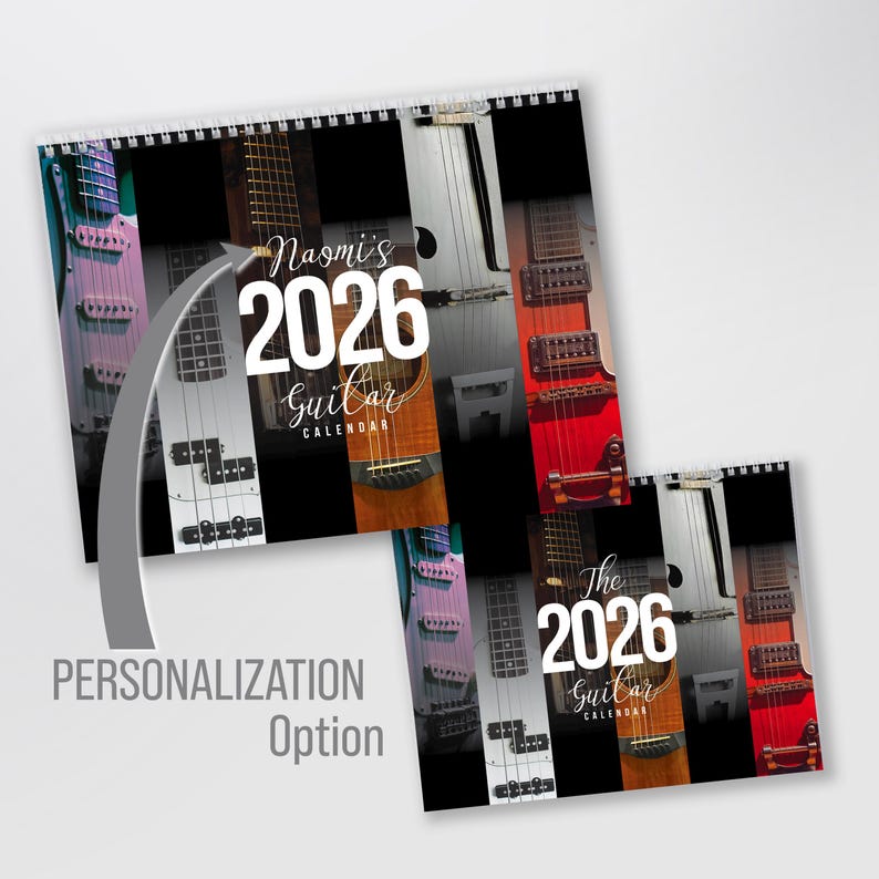 Guitar Photo Wall Calendar, Personalized, 2026, 2 Sizes, Music Lover ...