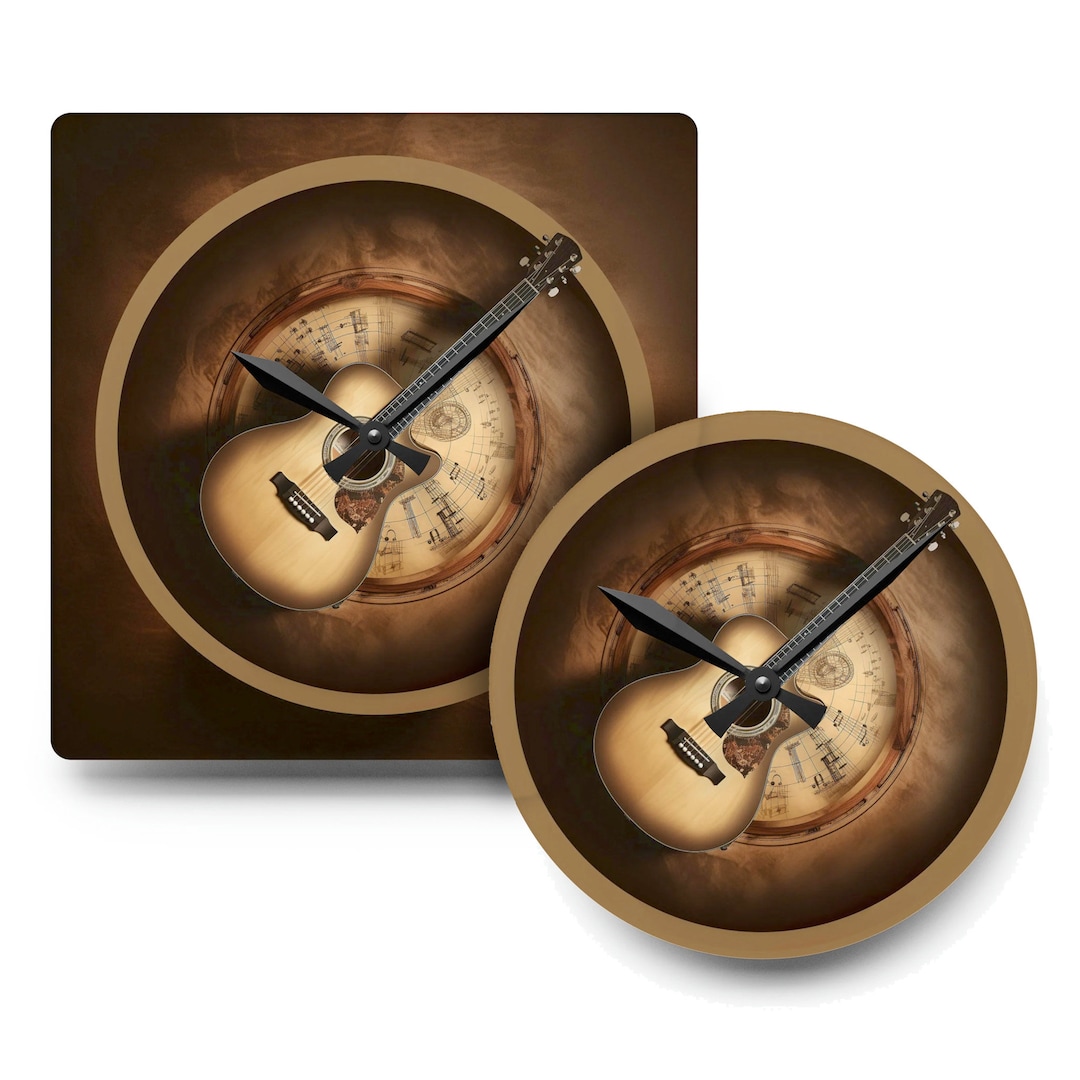 Acoustic Guitar Acrylic Wall Clock, High Gloss, Music-themed, Square or ...