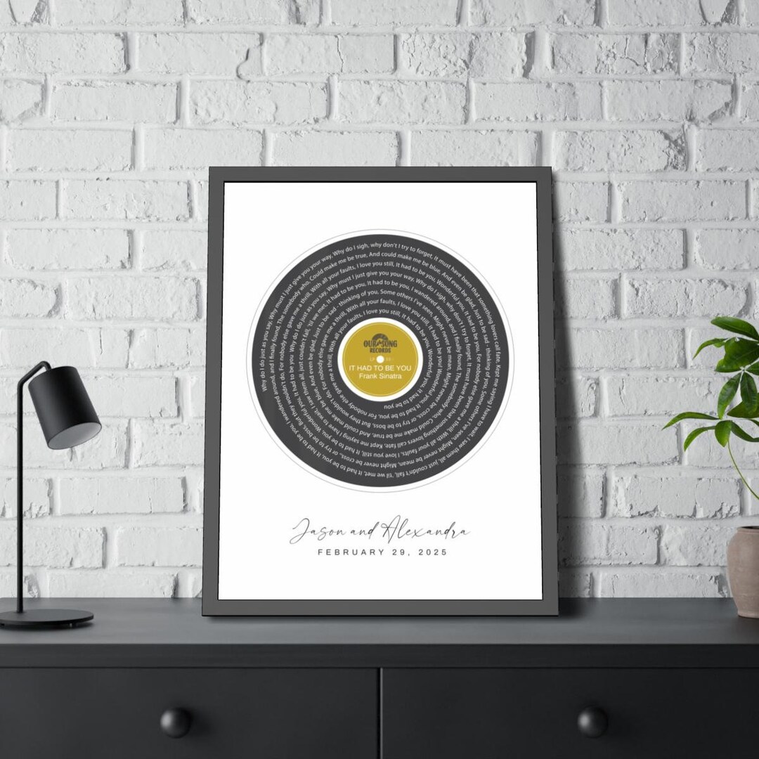 Personalized Song Lyrics Record Framed Artwork, Our Song Poster Print ...