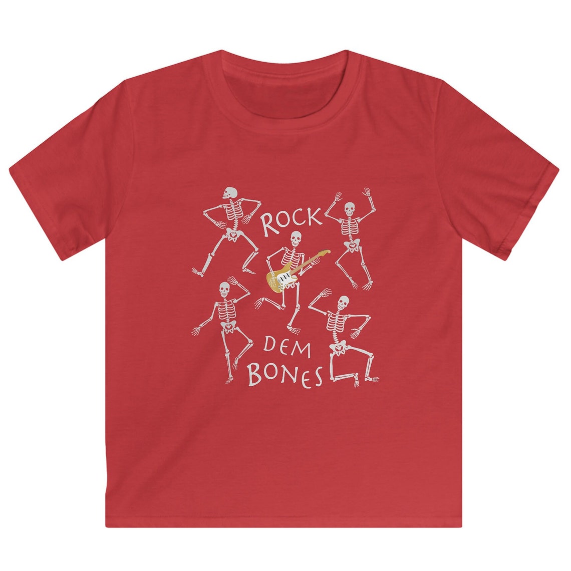 ROCK DEM BONES, Children's Dancing Skeletons T-shirt With Yellow Guitar ...