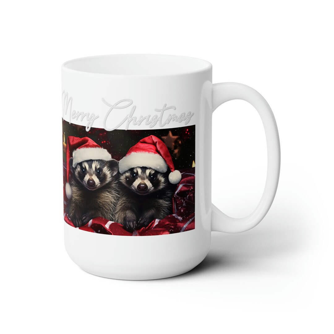 HOLLY PET RACCOON Large 15oz Christmas Mug Funny Novelty Coffee Tea Hot ...