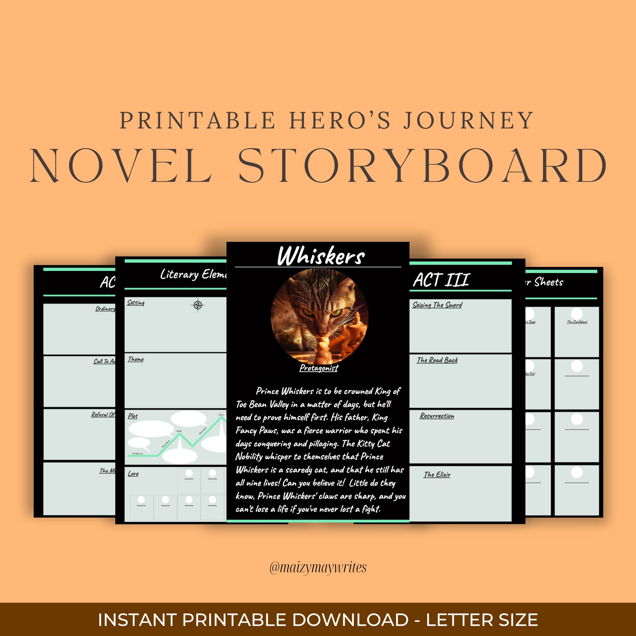 Printable Hero's Journey Storyboard Template - Etsy