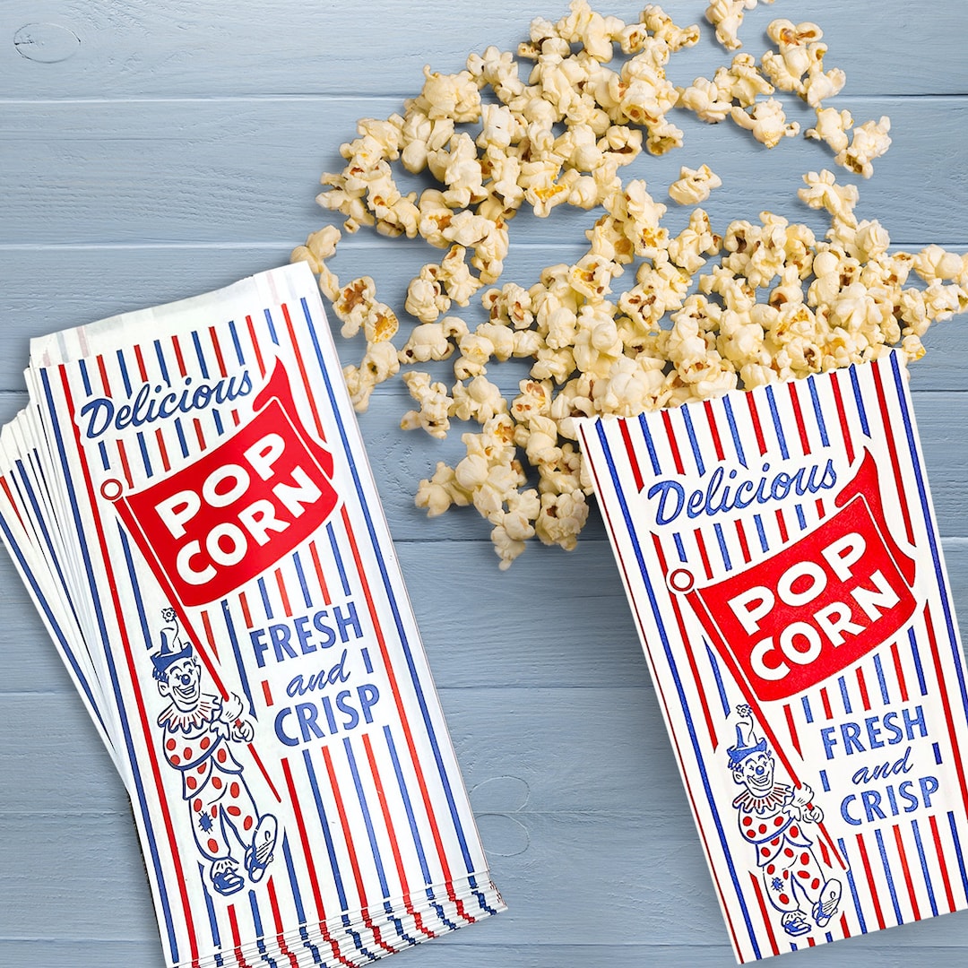 50 Clown Popcorn Bags 8 X4 X1.5 Inches Vintage Style Red White Blue ...