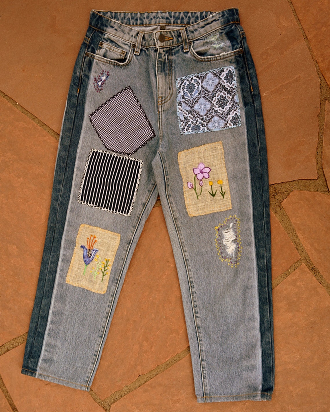 Boho Hand Embroidered Blue Jeans - Etsy