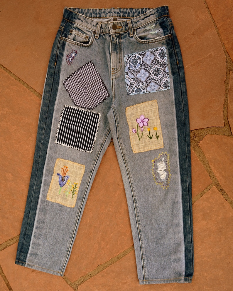 Boho Hand Embroidered Blue Jeans - Etsy