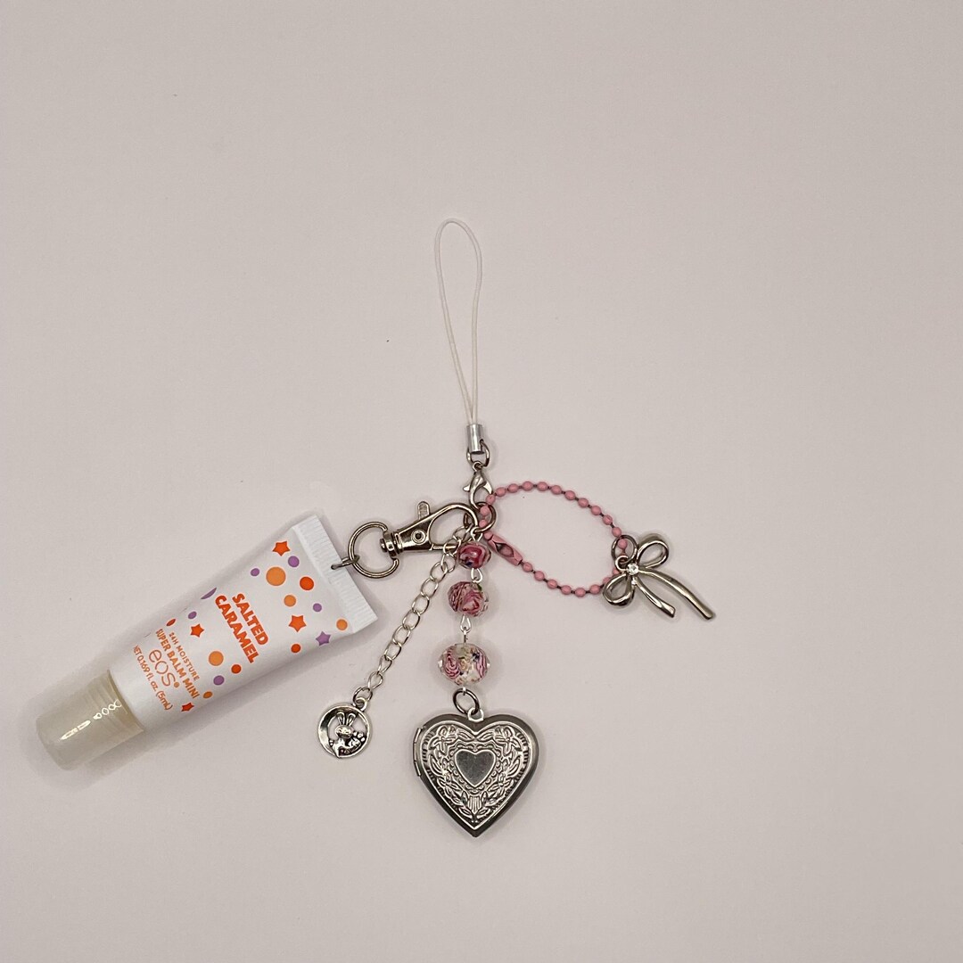 Coquette Heart Locket, With Silver Bow and Silver Rabbit Handmade Phone ...