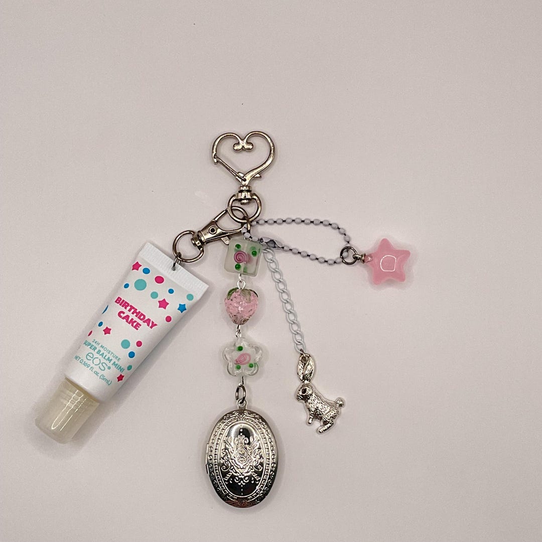 Coquette Oval Locket, With Silver Rabbit and Pink Star Charm Handmade ...