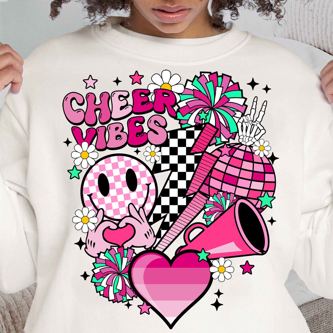 Cheer Vibes Png, Retro Cheer Collage Design, Cheerleading Design, Cheer ...