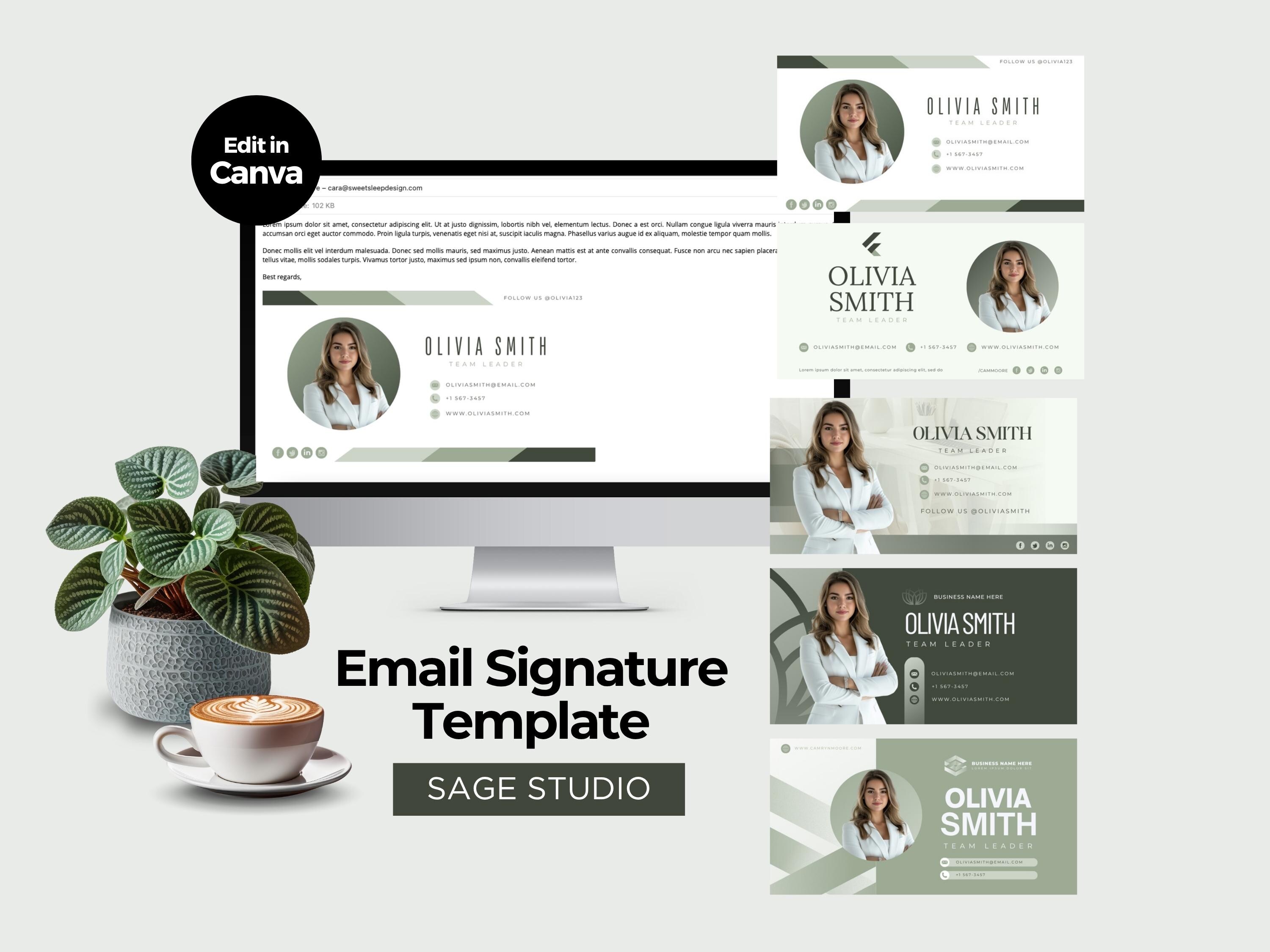 Sage Green Email Signature Template: Wellness Business Canva Design ...