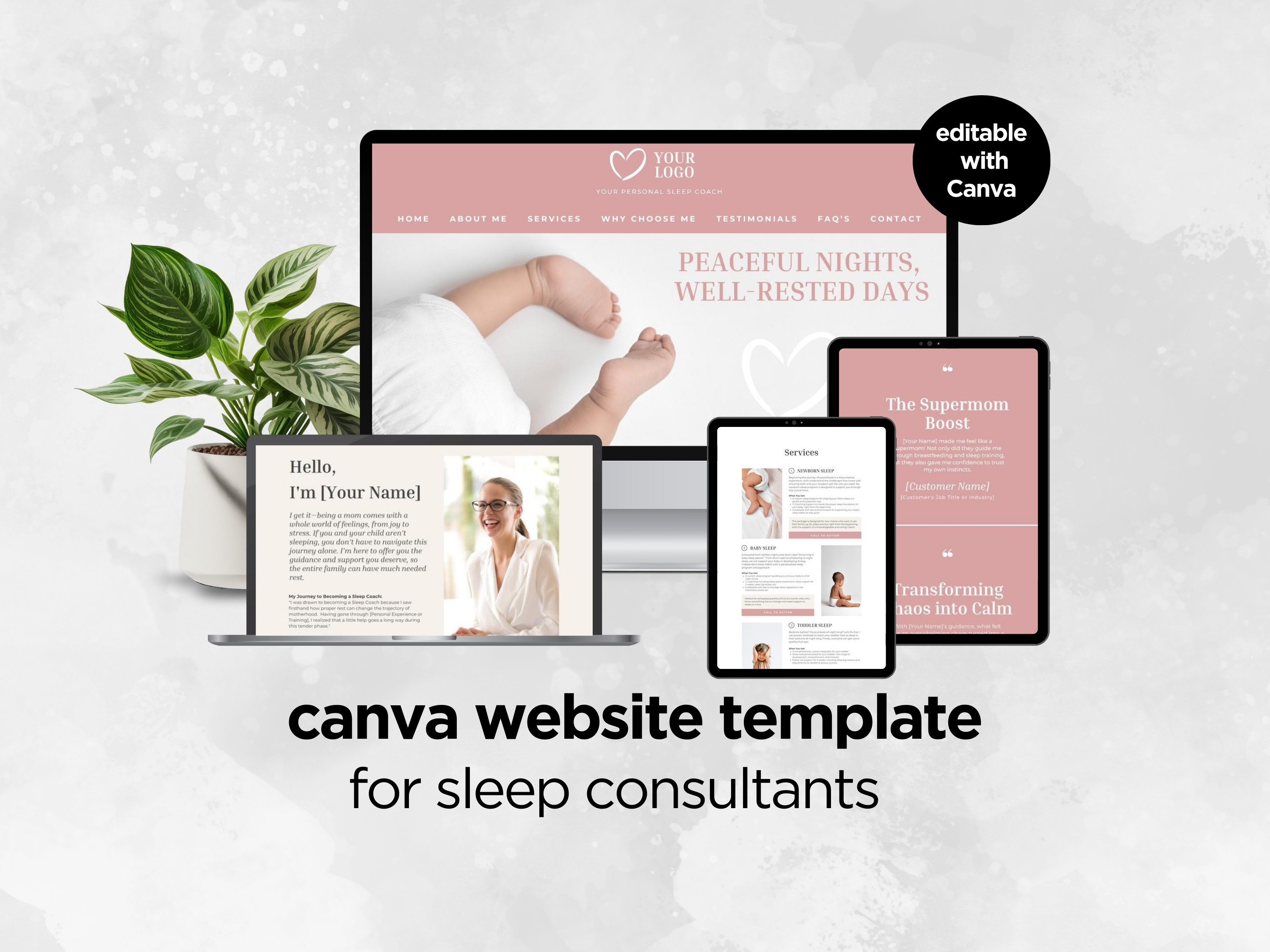 Website Template for Sleep Consultant, Canva Website Template, Sleep ...