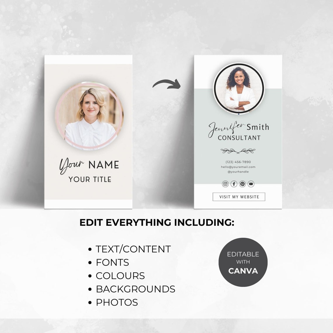 QR Code Business Card, Canva Template, Vertical Business Card, Business ...