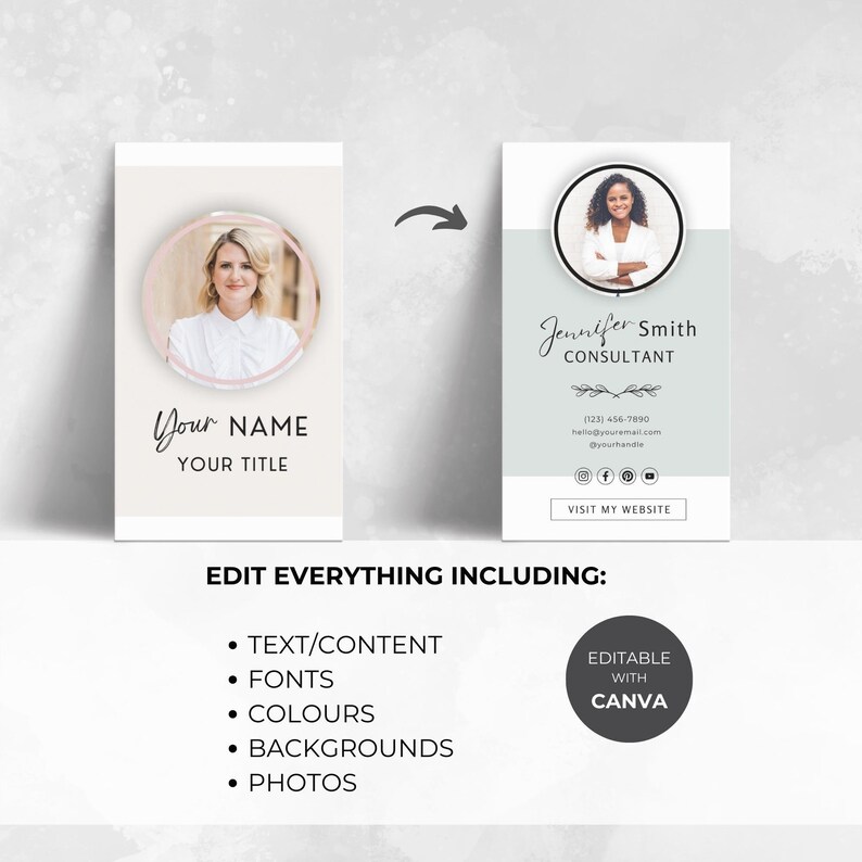 QR Code Business Card, Canva Template, Vertical Business Card, Business ...