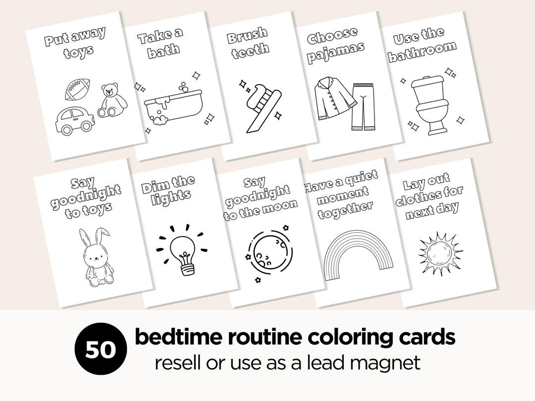 Bedtime Routine Coloring Cards, Sleep Consultant Lead Magnet, Private ...