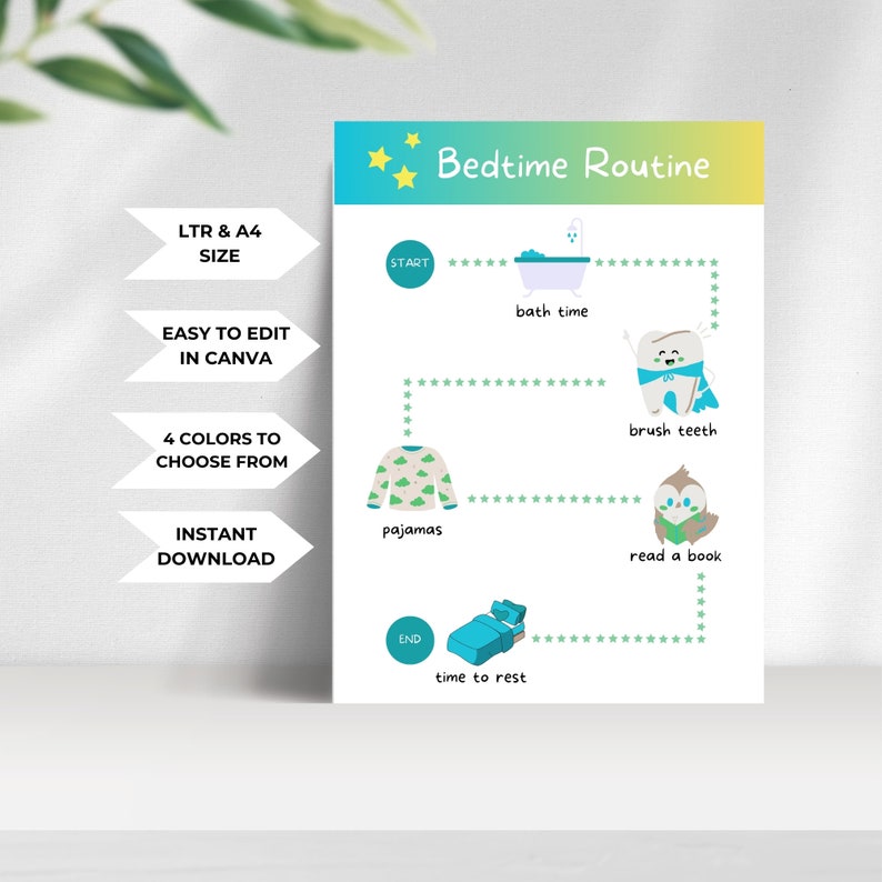 Kids Night Time Routine Chart, Bed Time Visual Schedule, Nightly ...