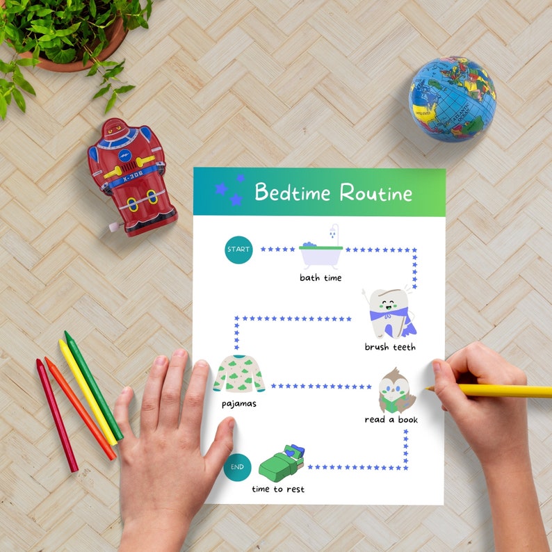 Kids Night Time Routine Chart, Bed Time Visual Schedule, Nightly ...