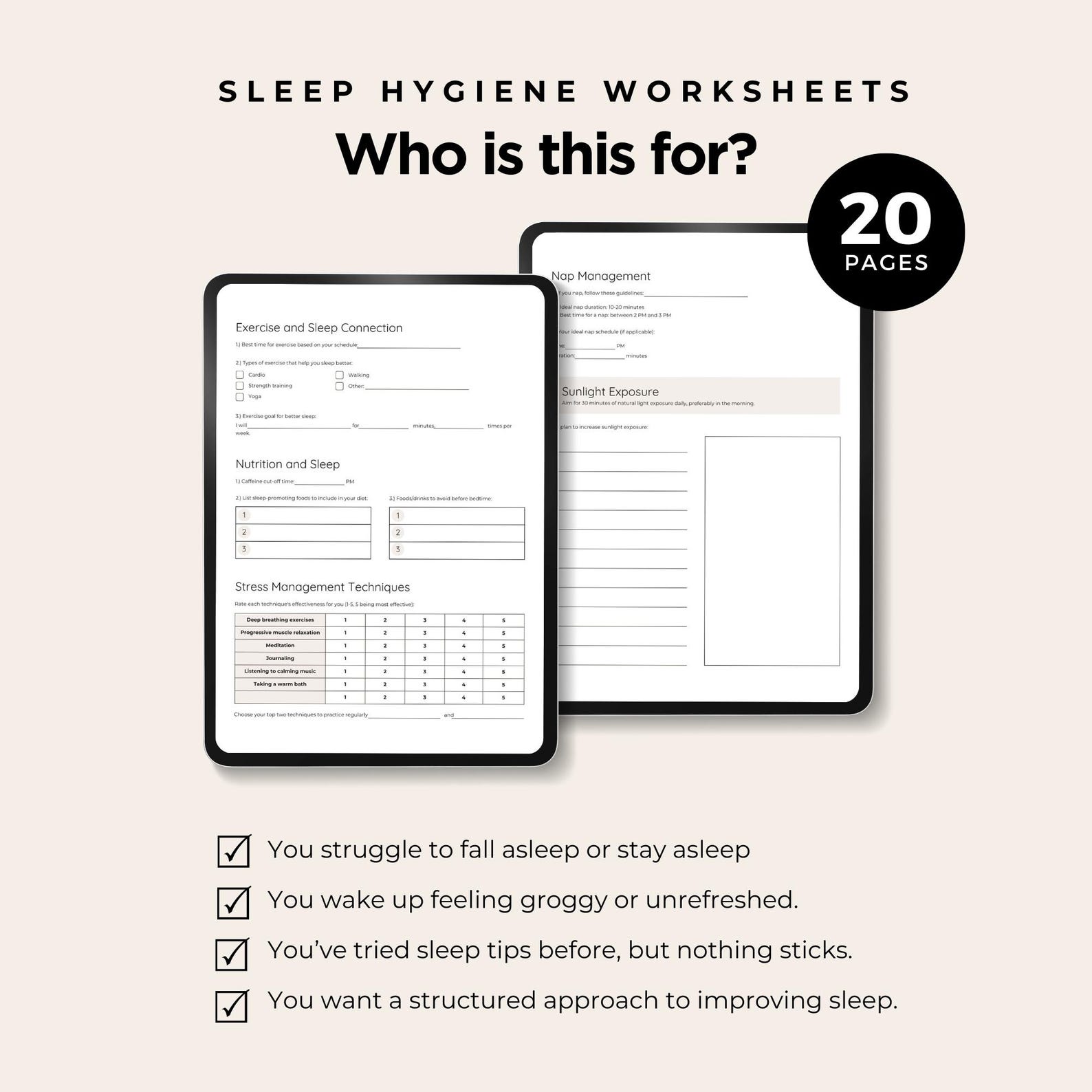 Sleep Hygiene Worksheets: Self-care Journal, Habits Tracker (editable ...