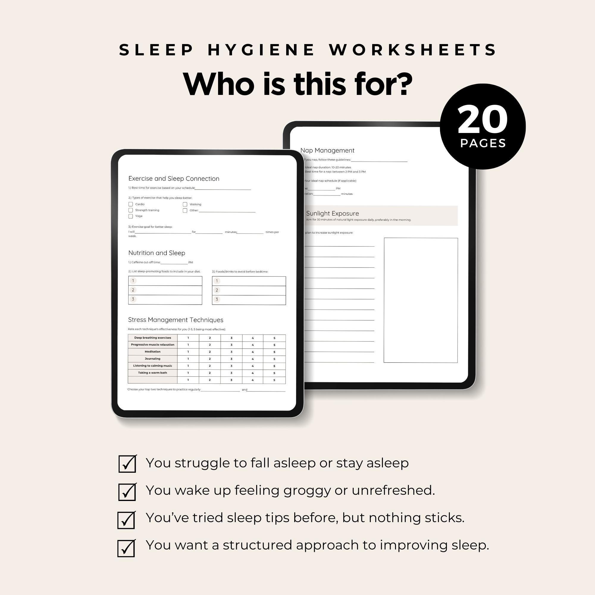 Sleep Hygiene Worksheets: Self-care Journal, Habits Tracker (editable ...