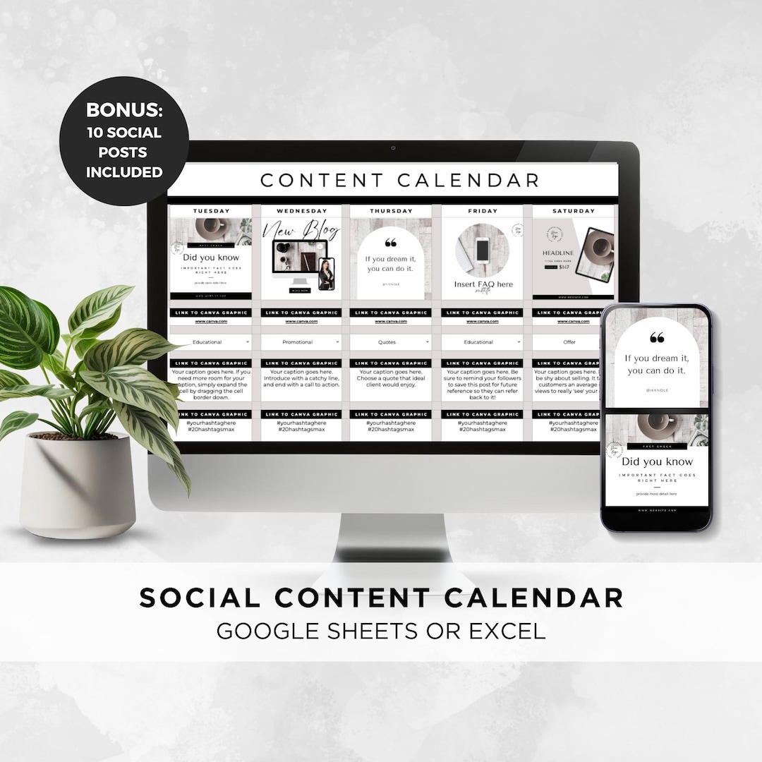Social Media Content Calendar Google Sheets, Simple Planner Template ...