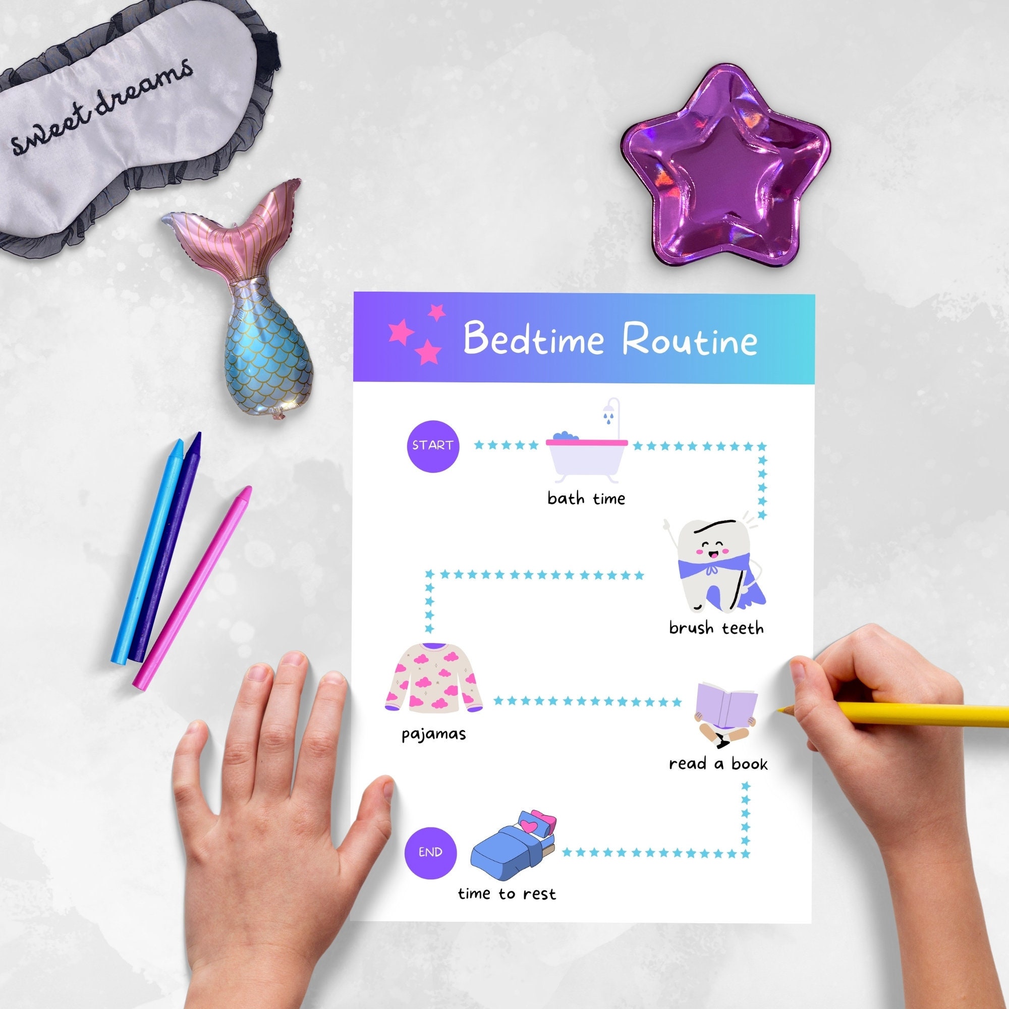 Kids Night Time Routine Chart, Bed Time Visual Schedule, Nightly ...