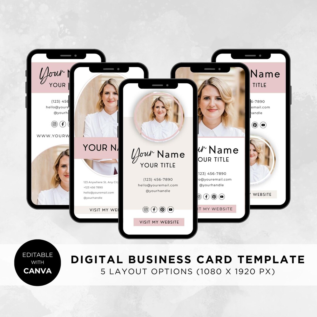 Digital Business Card Canva Template, Textable Card, Clickable Business ...