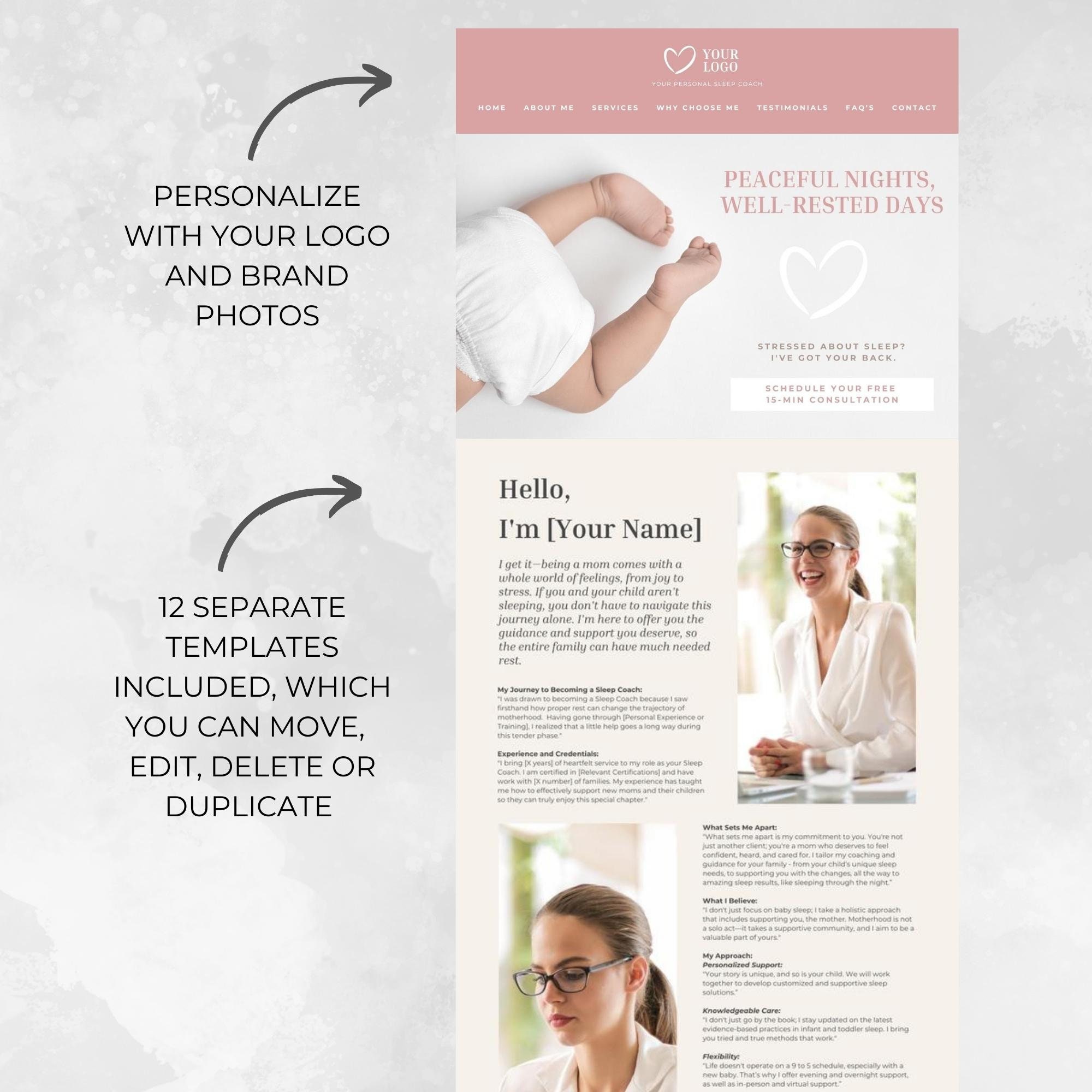 Website Template for Sleep Consultant, Canva Website Template, Sleep ...