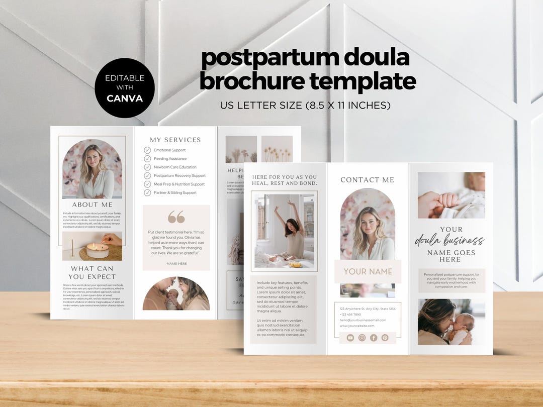 Postpartum Doula Brochure Template, Two Sided Trifold Pamphlet, Doula ...