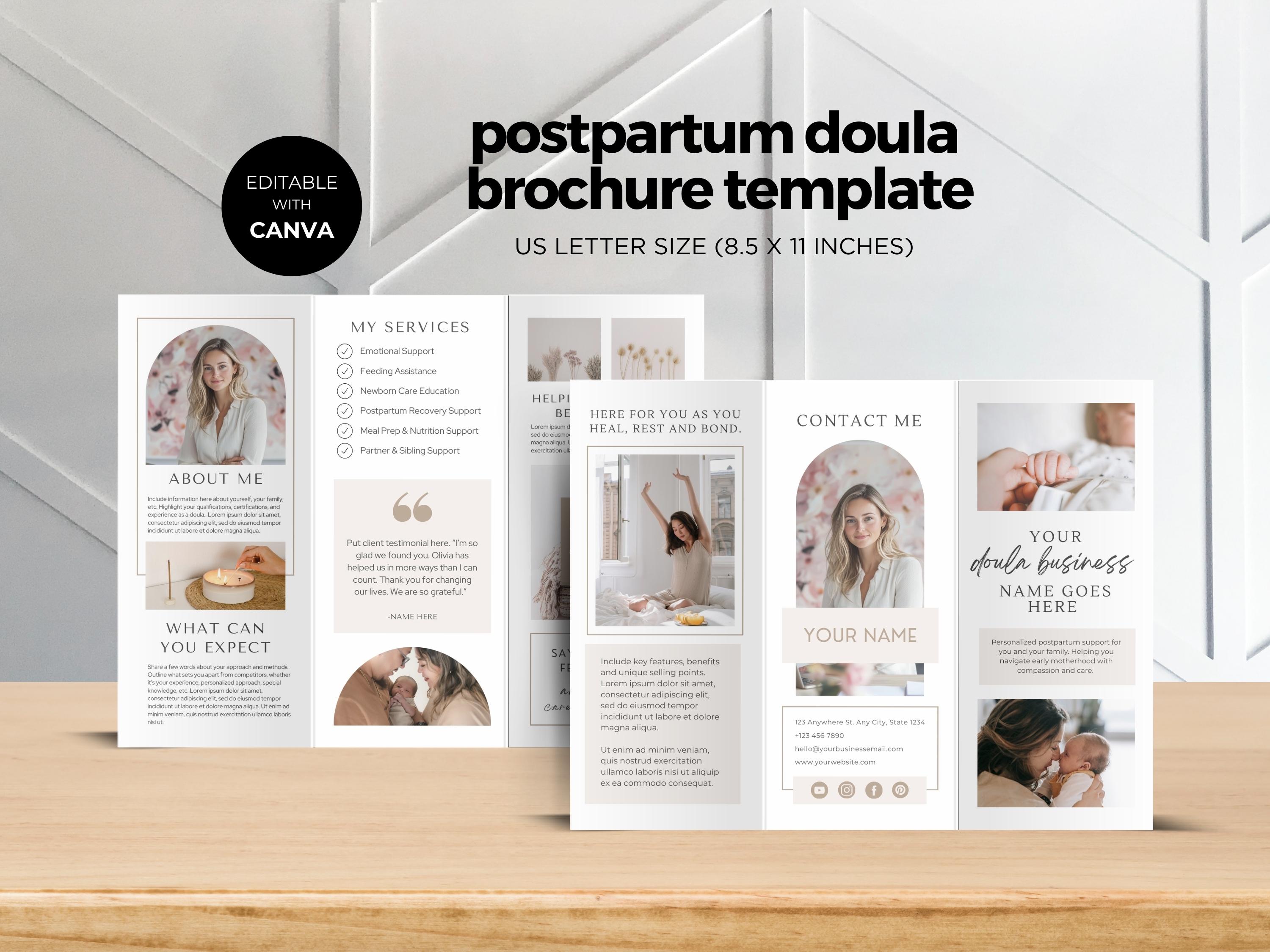 Postpartum Doula Brochure Template, Two Sided Trifold Pamphlet, Doula ...