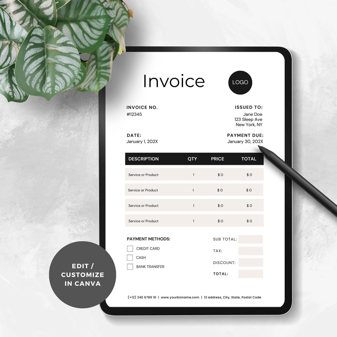 Invoice Template Canva Modern Invoice Editable Invoice Job Estimate ...