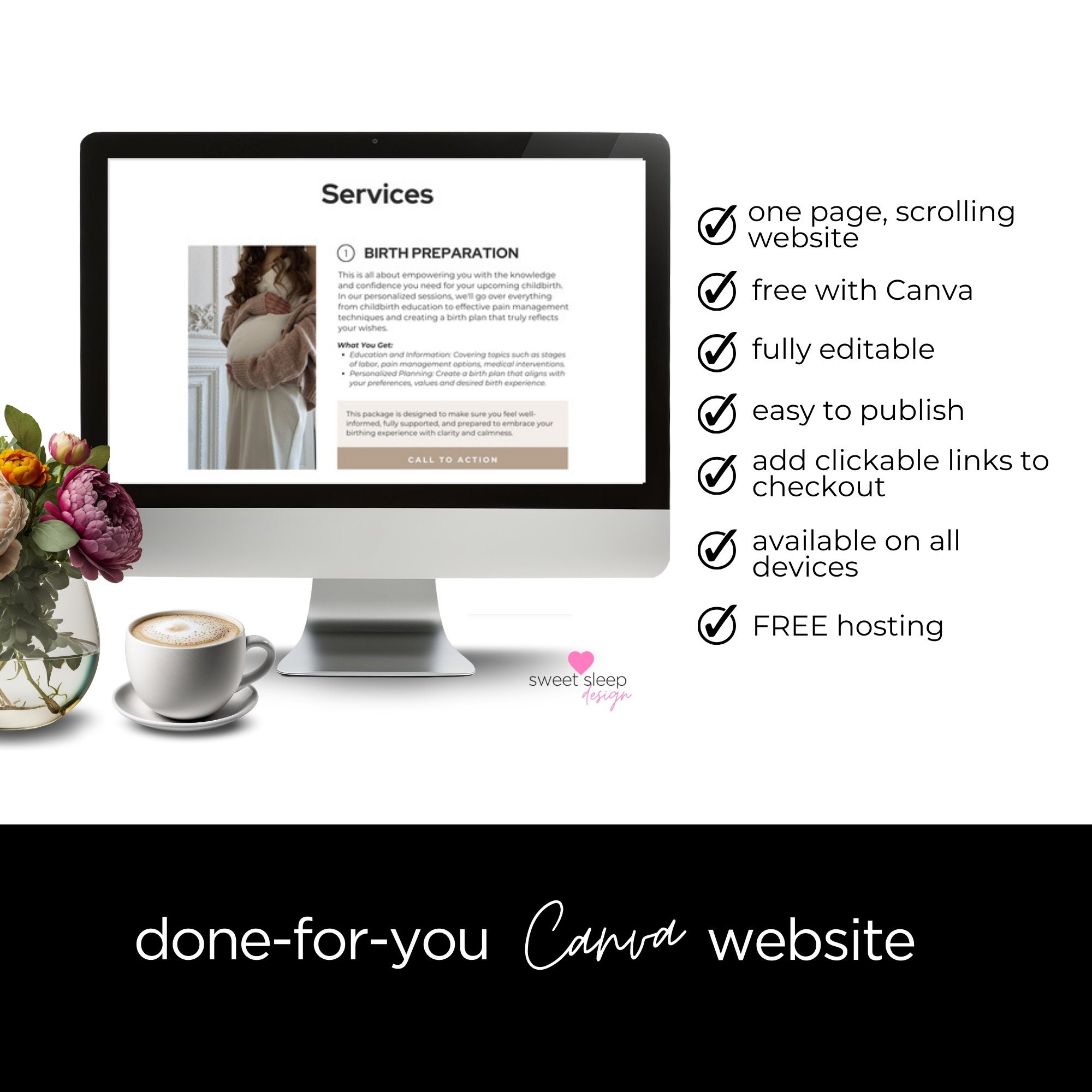 Birth Doula Website, Doula Canva Website, Doula Templates, Web Template ...