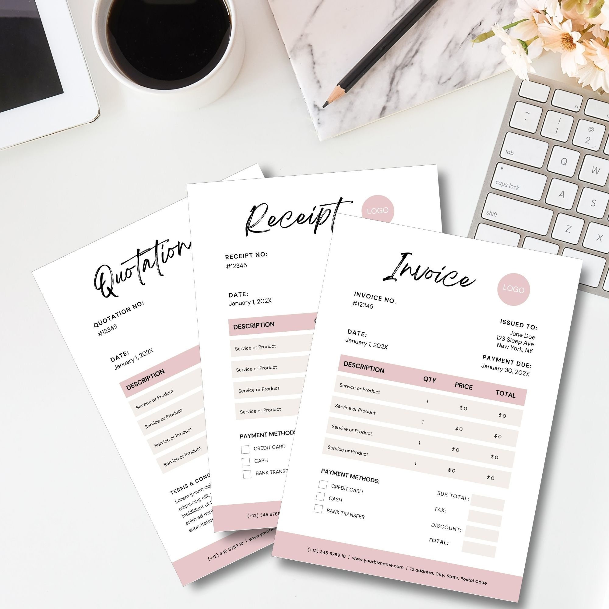 Invoice, Receipt & Quote Template Set | Editable in Canva | Small ...
