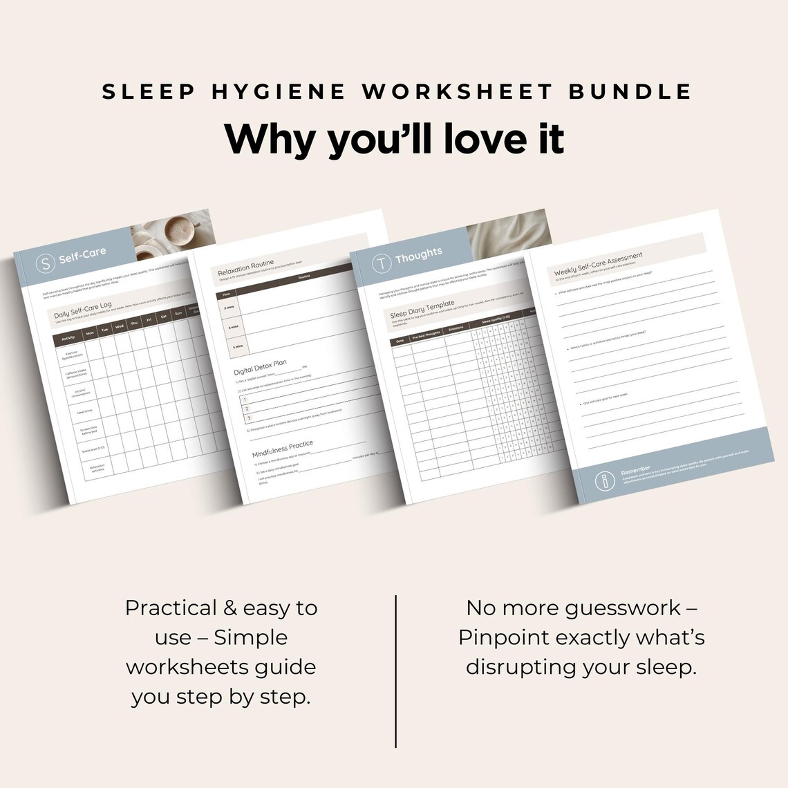Sleep Hygiene Worksheets: Self-care Journal, Habits Tracker (editable ...