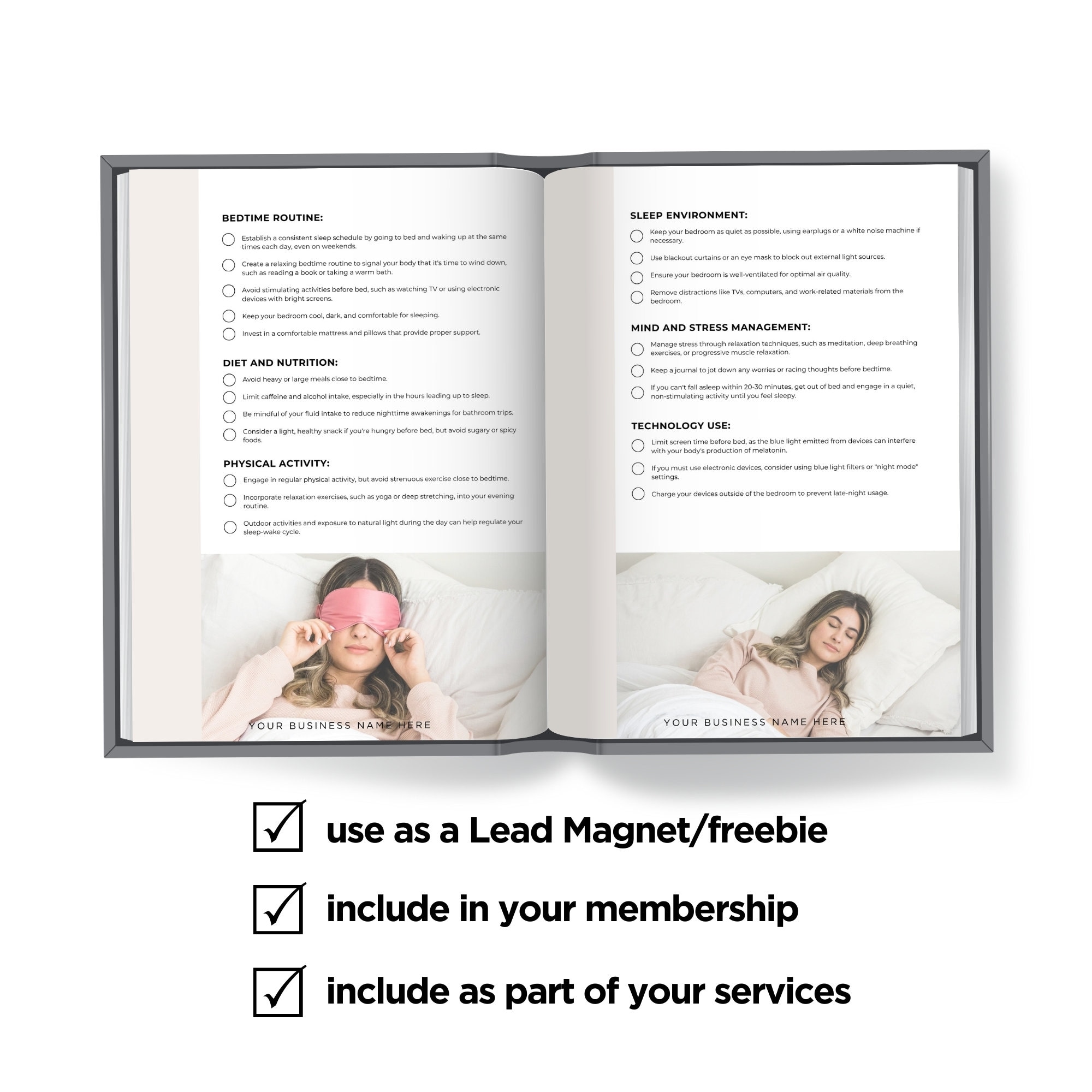 Lead Magnet, Freebie Template, Sleep Hygiene Checklist, Sleep Health ...