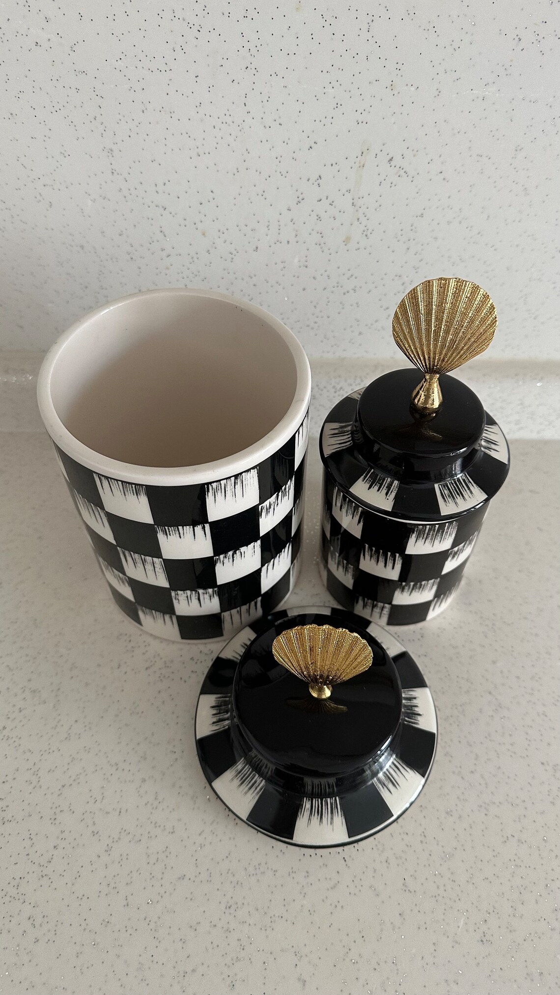 Checkered Ginger Jar, Ceramic Jar Set of 2, Jar With Lid, Red Ginger ...