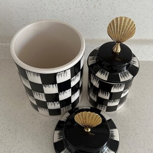 Checkered Ginger Jar, Ceramic Jar Set of 2, Jar With Lid, Red Ginger ...