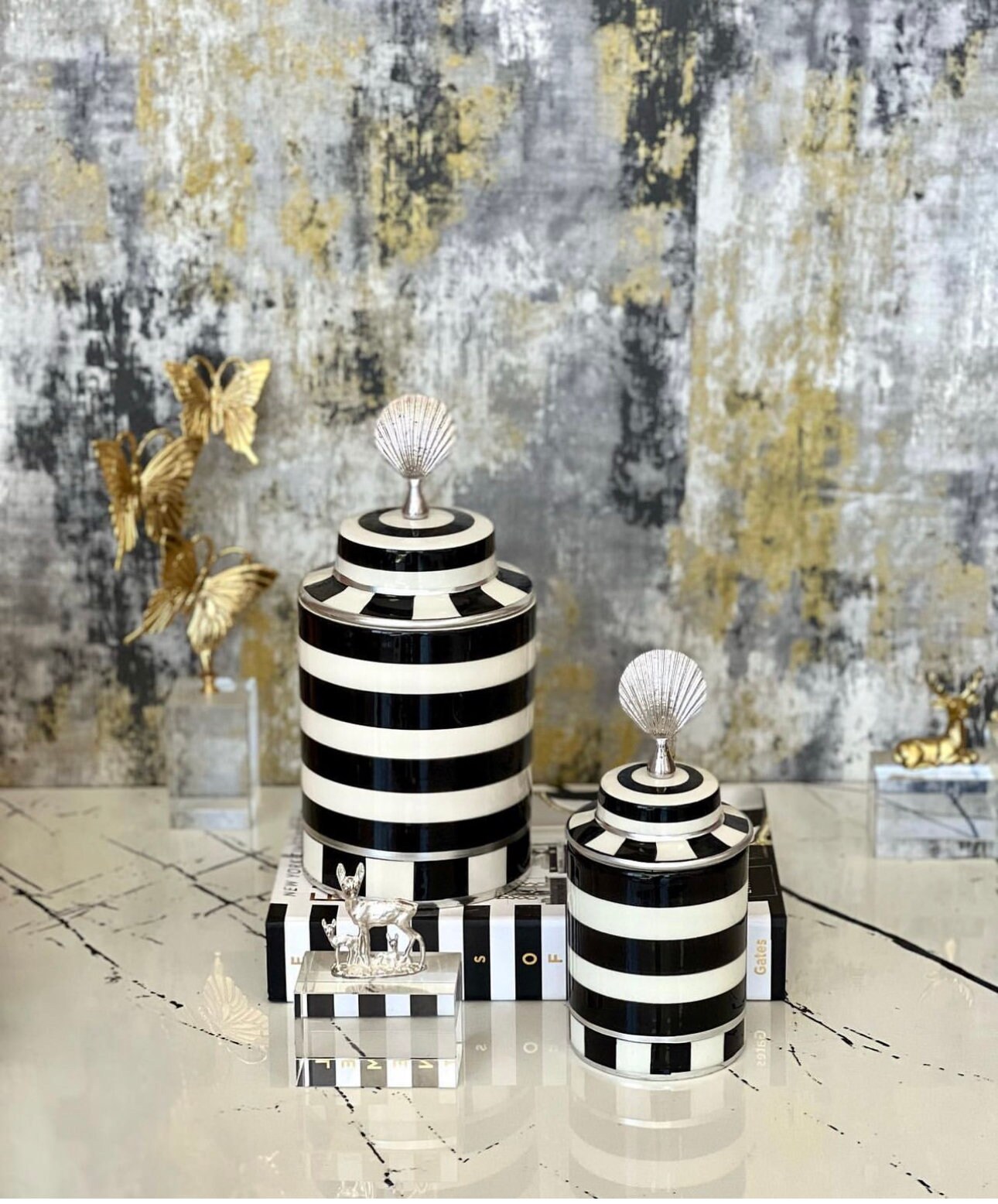 Checkered Ginger Jar, Ceramic Jar Set of 2, Jar With Lid, Red Ginger ...