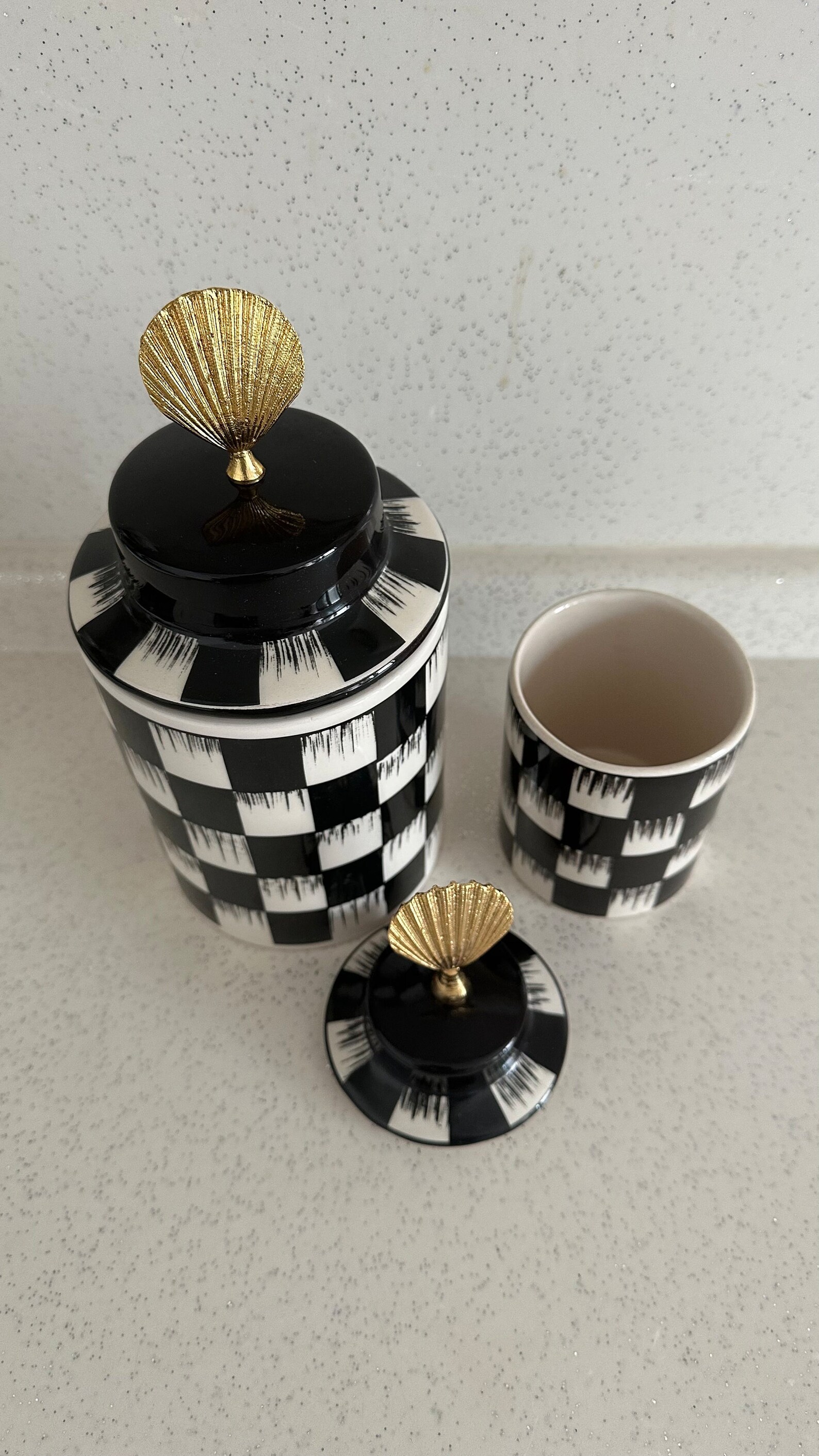 Checkered Ginger Jar, Ceramic Jar Set of 2, Jar With Lid, Red Ginger ...