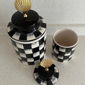 Checkered Ginger Jar, Ceramic Jar Set of 2, Jar With Lid, Red Ginger ...