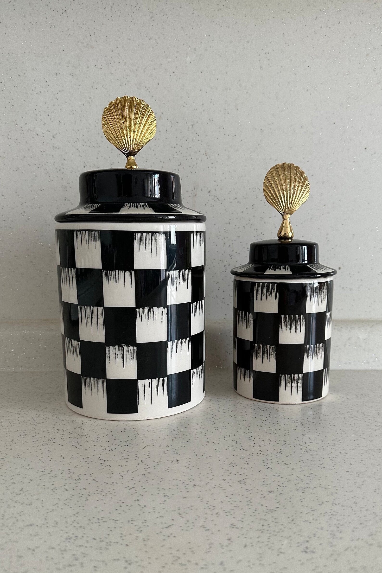 Checkered Ginger Jar, Ceramic Jar Set of 2, Jar With Lid, Red Ginger ...