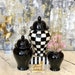 Black and White Checkered Ginger Jar Set , Ceramic Checkered Vase With ...